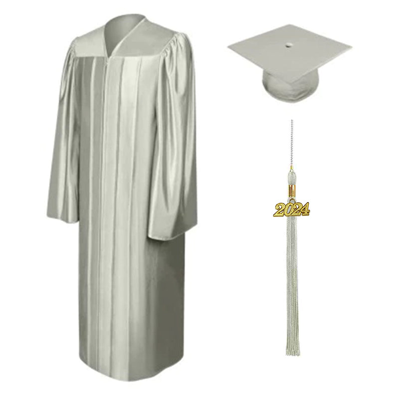 Shiny Silver High School Cap and Gown – Graduation Attire