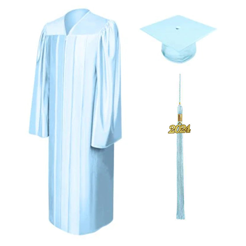 Shiny Light Blue High School Graduation Cap and Gown – Graduation Attire