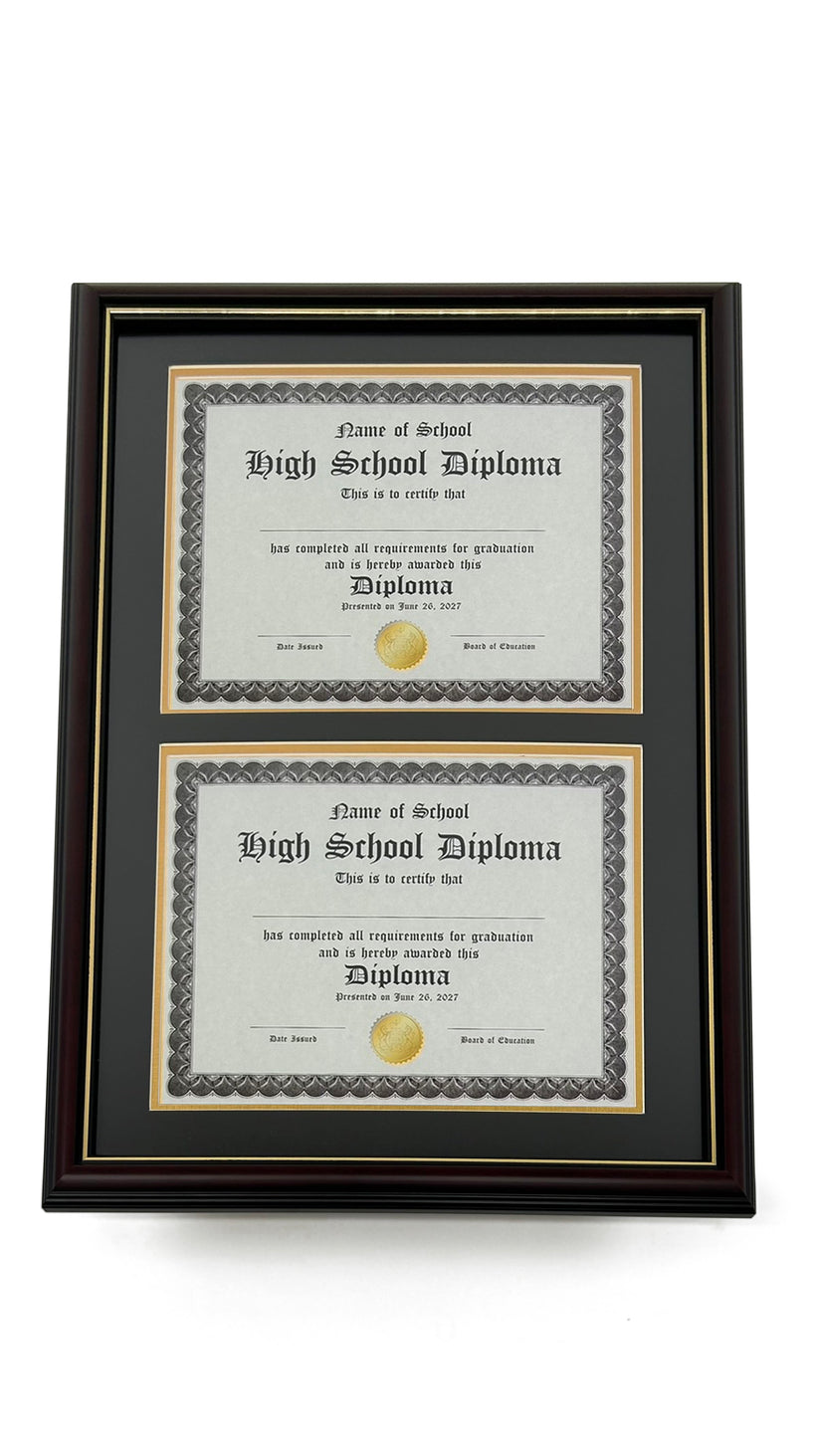 Double Document Graduation Diploma Frame in Real Wood w/ Gold Trim ...